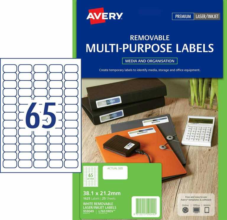 Avery 959049 L7651Rev Laser Labels Removable 65 Per Sheet For Label 