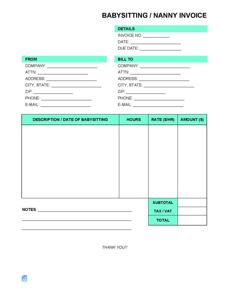 Babysitting Invoice Template Free