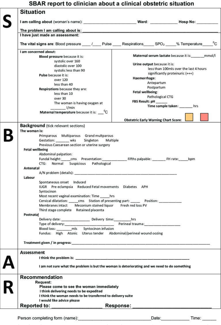 Nursing Handover Template