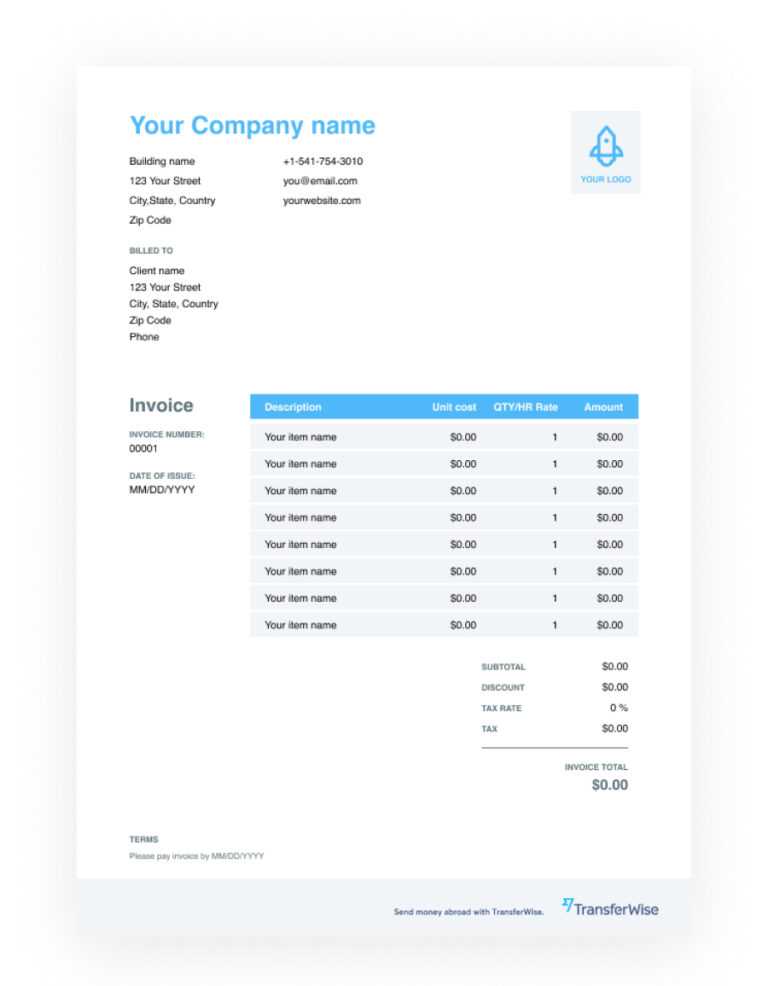 Invoice Template For Excel – Free Download – Transferwise For New ...
