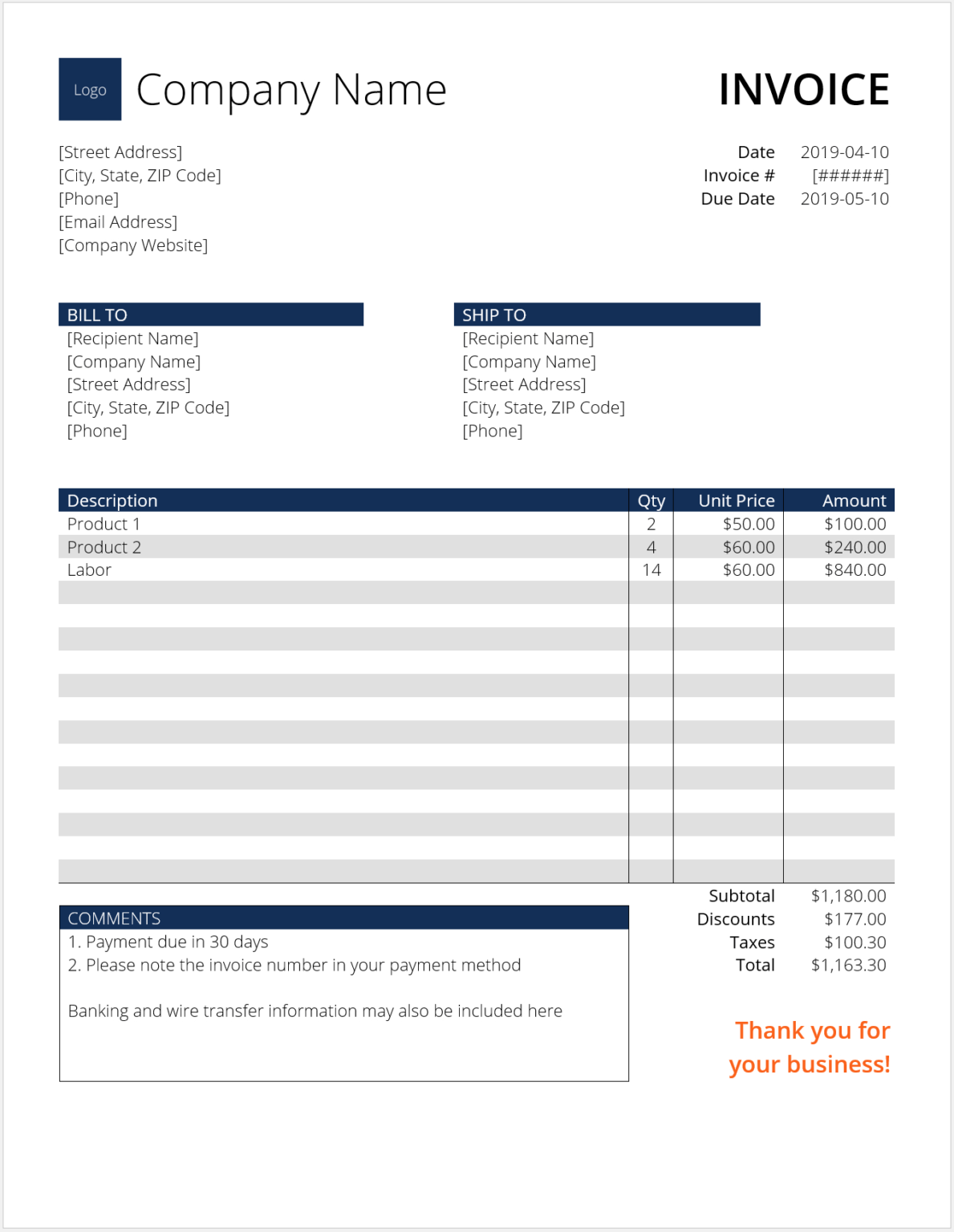 Invoice Template Word Download Free Template At Cfi Throughout