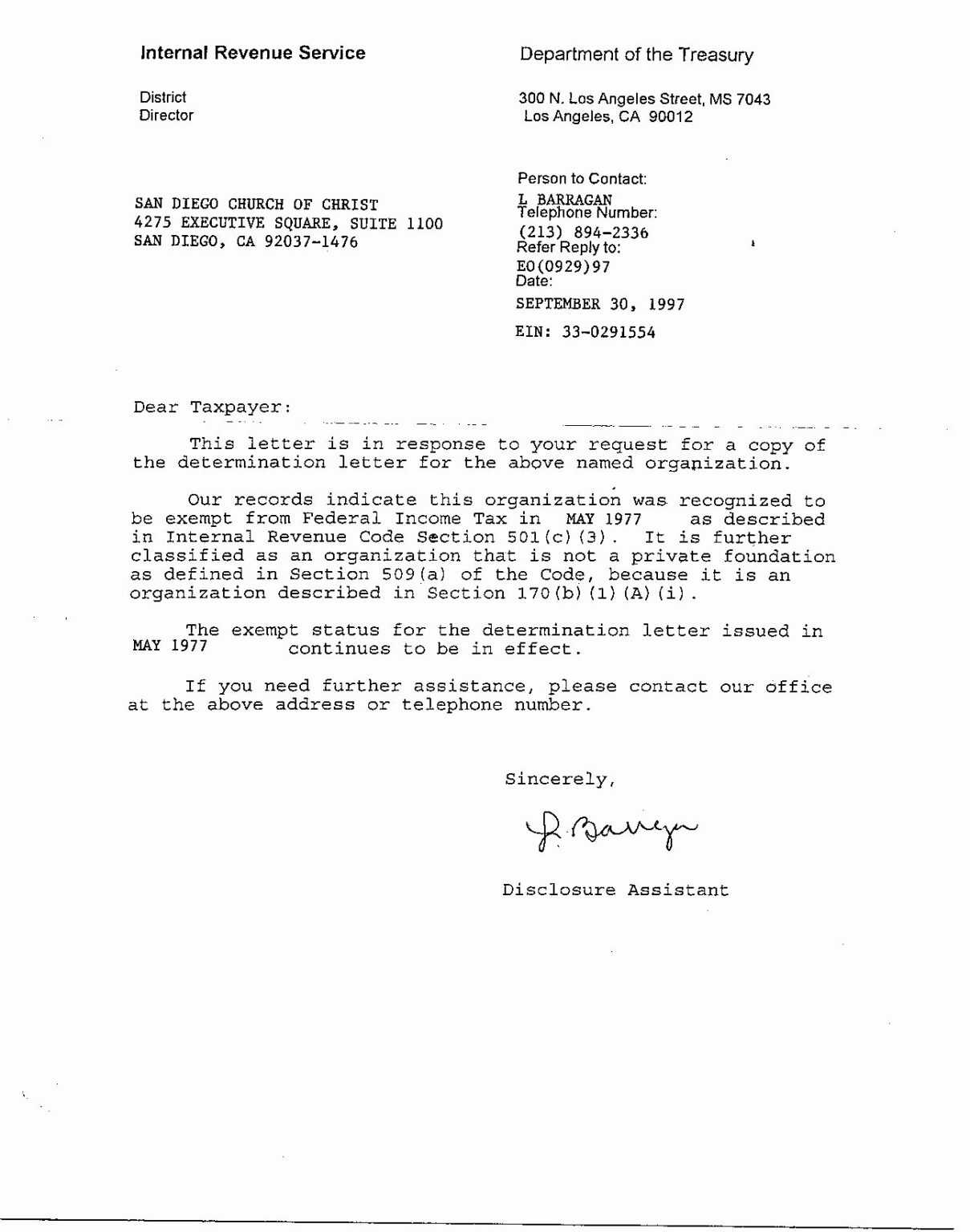 IRS Verification Letter