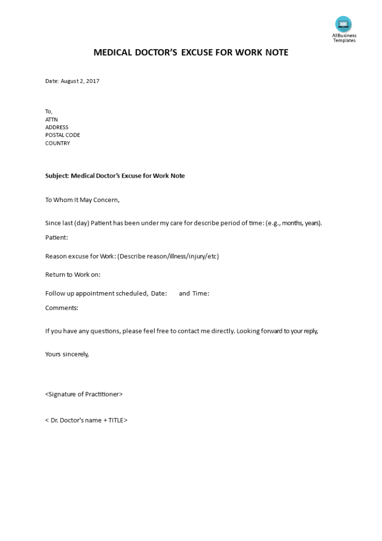 Doctors Sick Note Template Free Uk Printable Templates