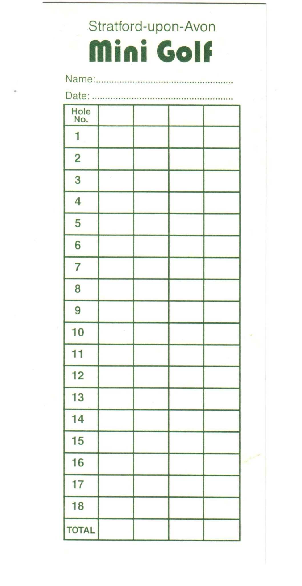 Free Mini Golf Scorecard Template Printable Templates