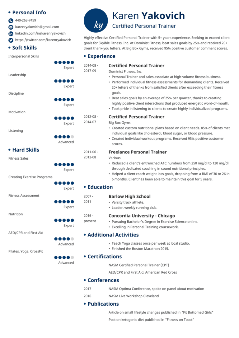 personal-trainer-resume-example-also-for-no-experience-regarding-nasm