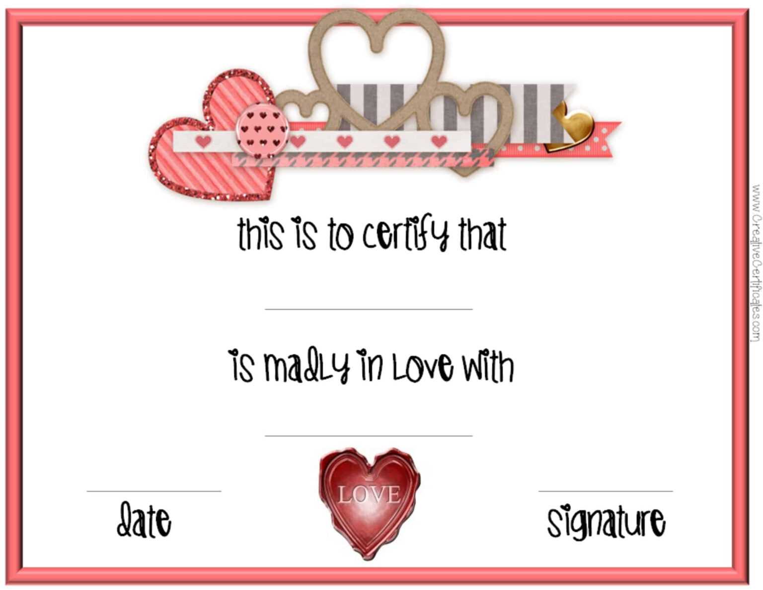 Valentine Certificate Templates Free Clip Art From Throughout Love 